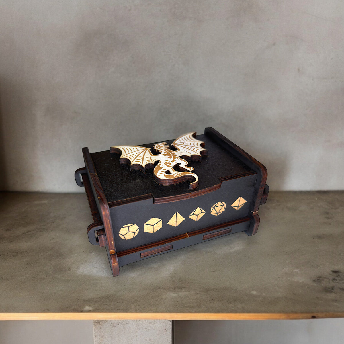Dice Box - Black - The White Dragon - 6x4x3 – MythicPlasmaArt