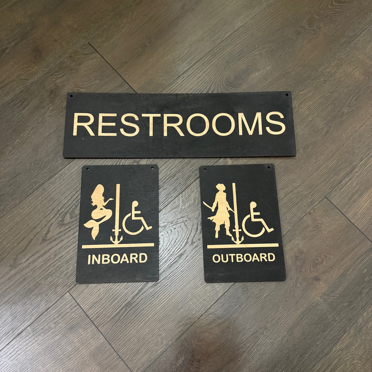Restrooms Inboard and Outboard signs BLACK – MythicPlasmaArt