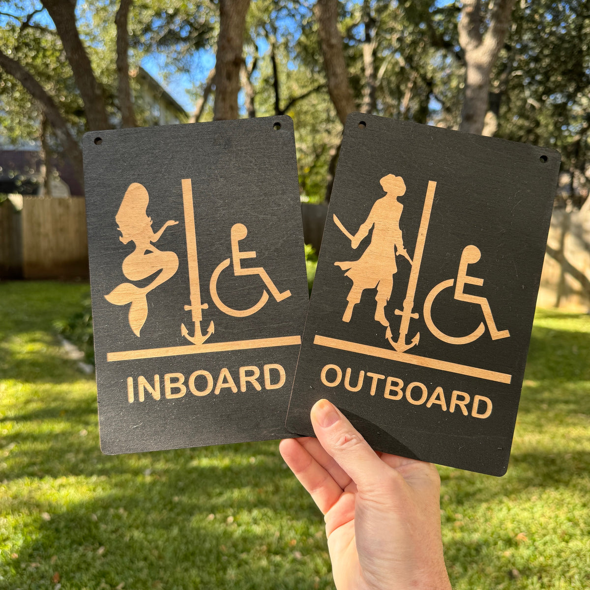 Restrooms Inboard and Outboard signs BLACK – MythicPlasmaArt